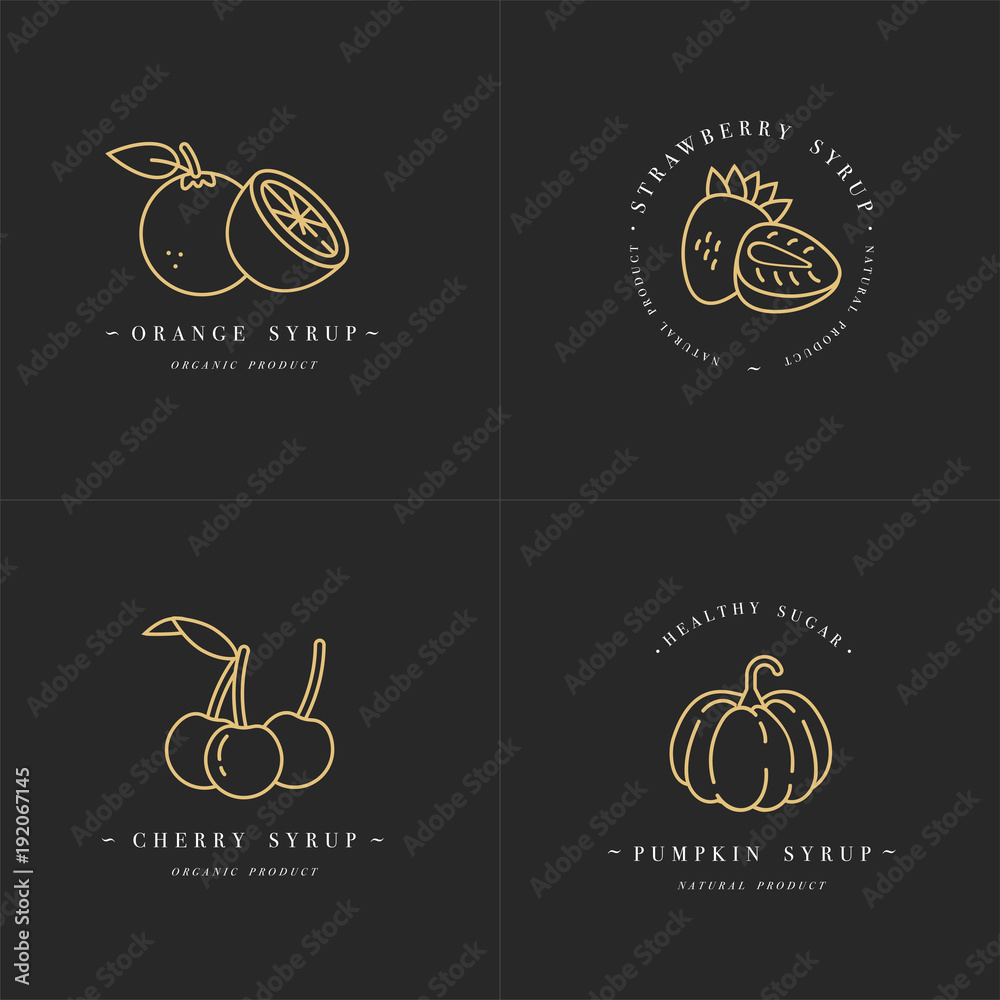 Vector set design golden templates logo and emblems - syrups and ...