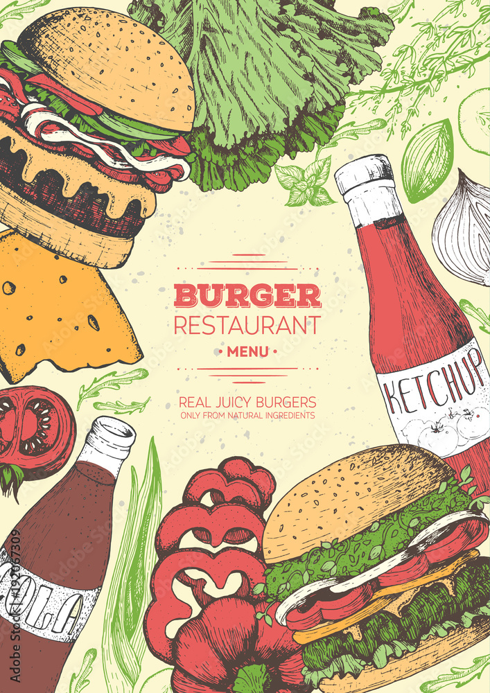 Burgers and ingredients for burgers vector illustration. Fast food ...