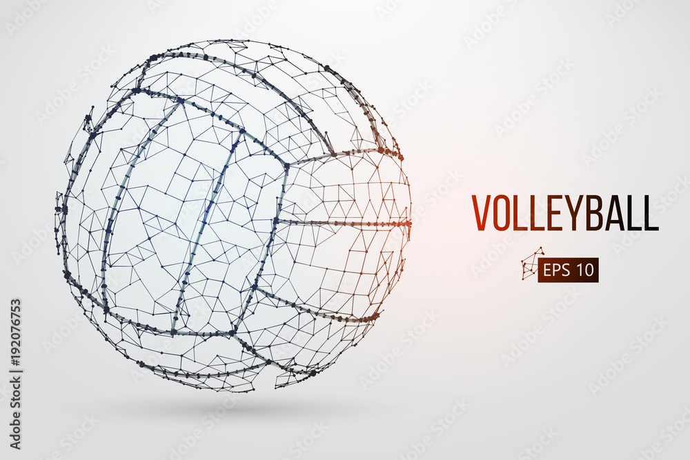 Silhouette of a volleyball ball. Dots, lines, triangles, text, color ...