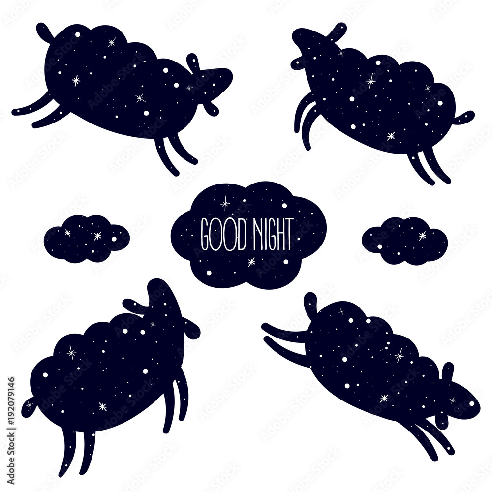 Good night card with the cute sheep jumping over. Sweet dreams ...