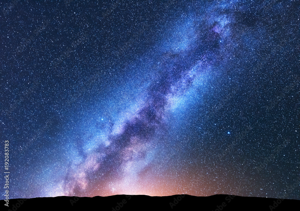 Milky Way. Fantastic night landscape with bright milky way, sky full of ...