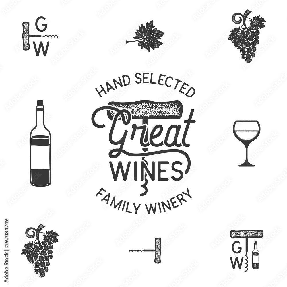 Wine, winery logo and icons, elements. Drink, alcoholic beverage symbol ...