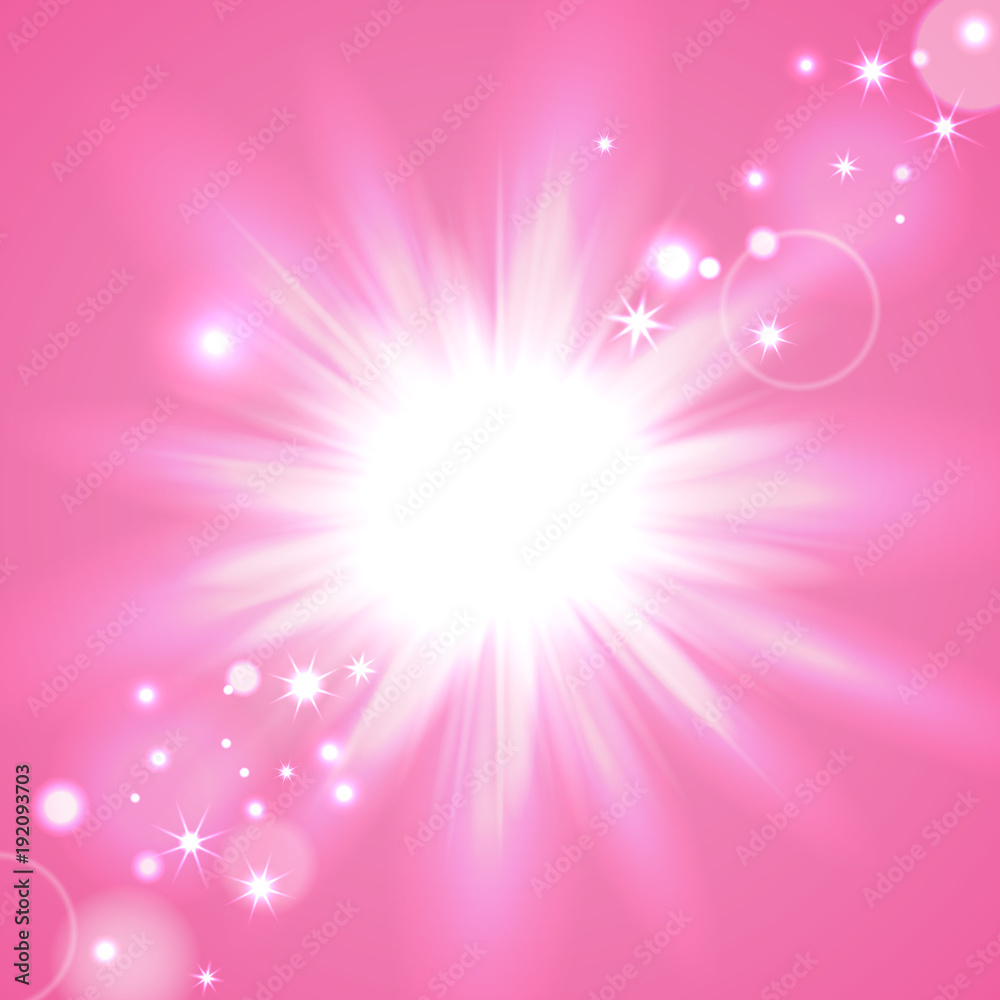 Pink flash starburst background with sparkles, vector illustration ...