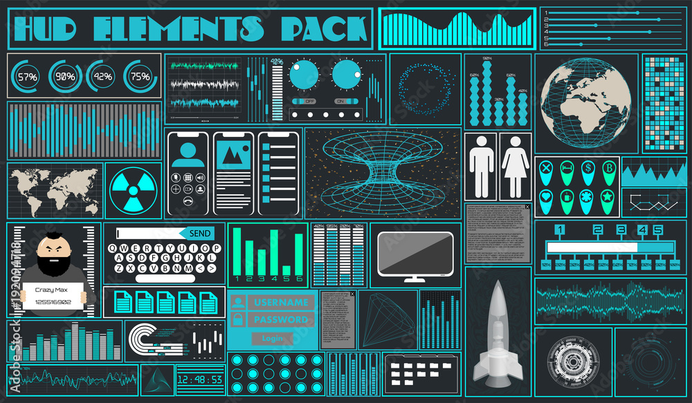 Vetor de Interface in the style of a cartoon HUD. Vector illustration ...