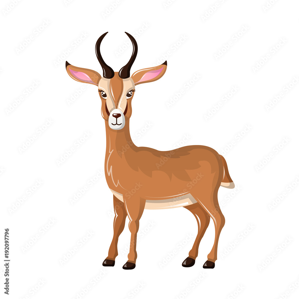 Beautiful funny cartoon antelope. Cute, fast antelope with sharp horns ...
