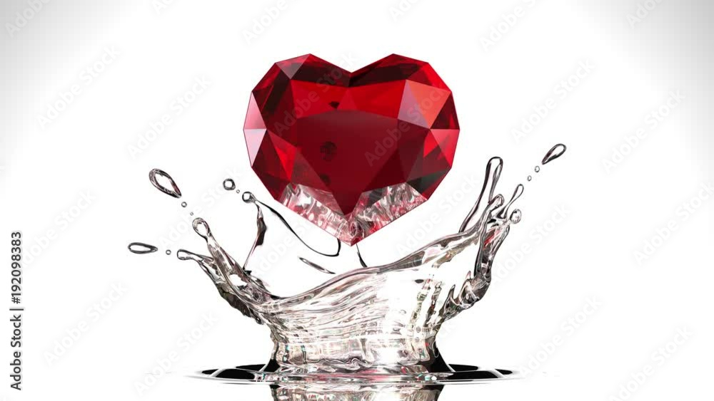 Red Heart Diamond with water Splash on white background, Slow motion 3D ...