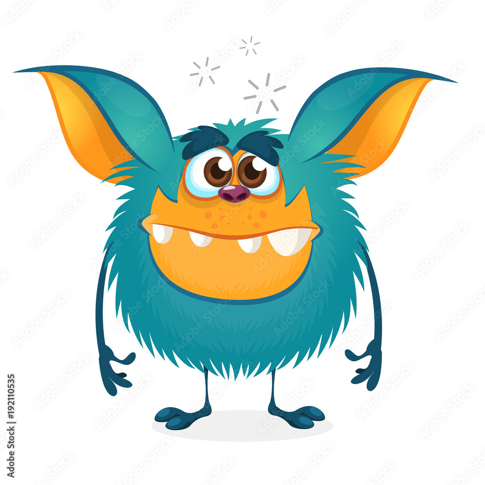 Cute happy blue cartoon monster. Halloween vector illustration Stock ...