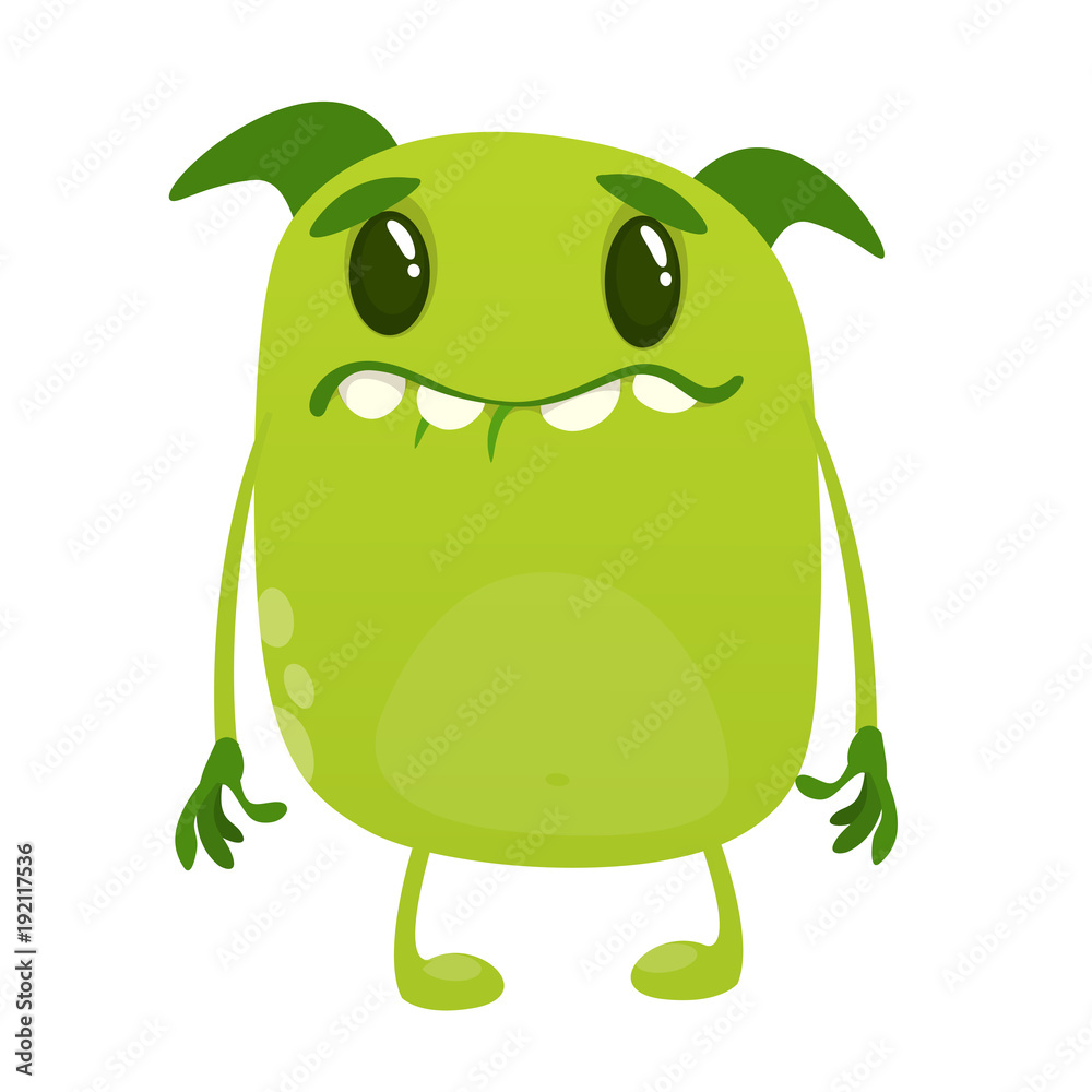 Sad cartoon green alien character. Big collection of cute monsters for ...
