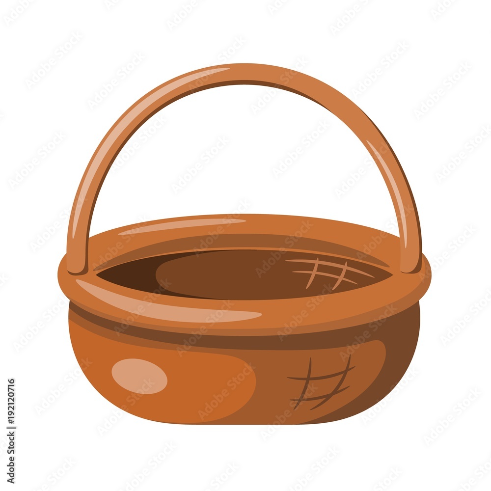Colored illustration of a wicker basket basket on a white background in ...