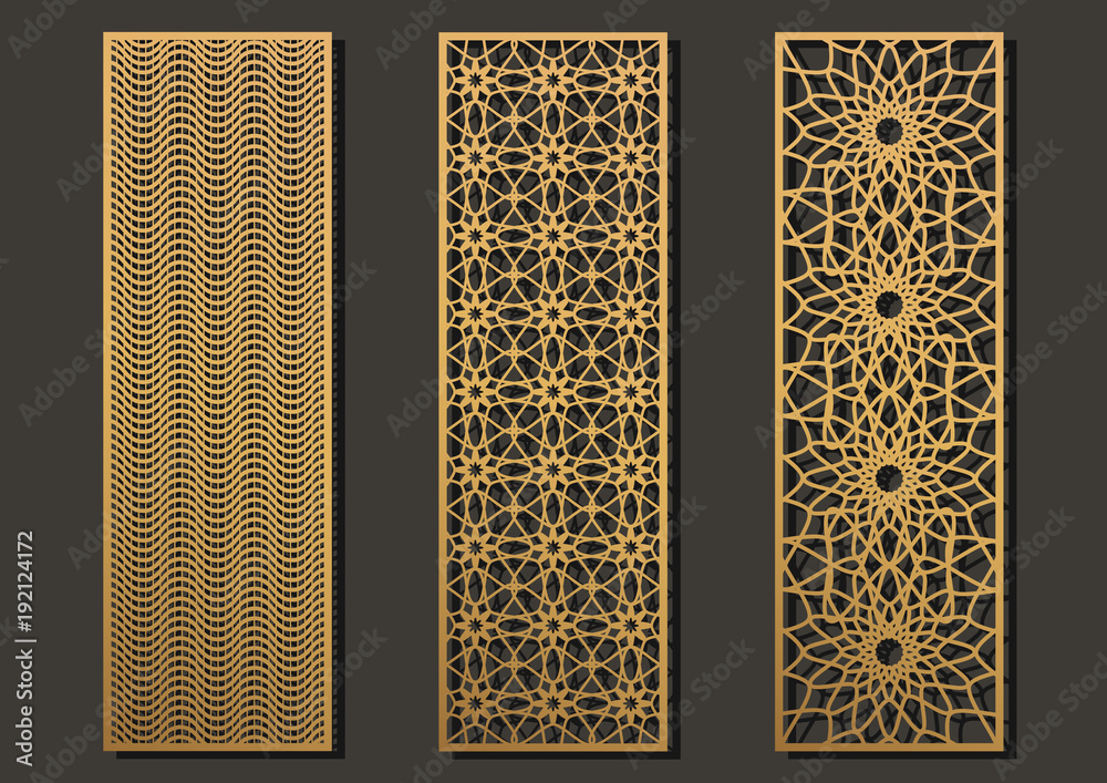 Laser cut template panels set. Die cut geometric pattern rectangle ...
