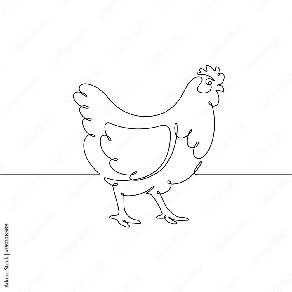 Vector drawing of a chicken, drawn with a continuous line Stock Vector ...