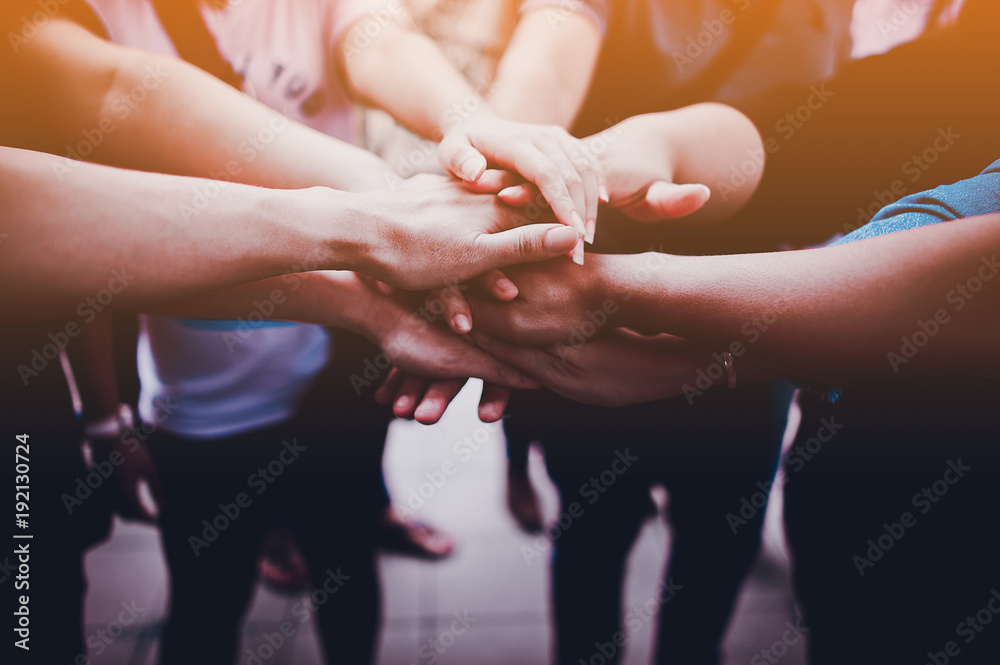 Arms together, teamwork. Collaboration Stock Photo | Adobe Stock