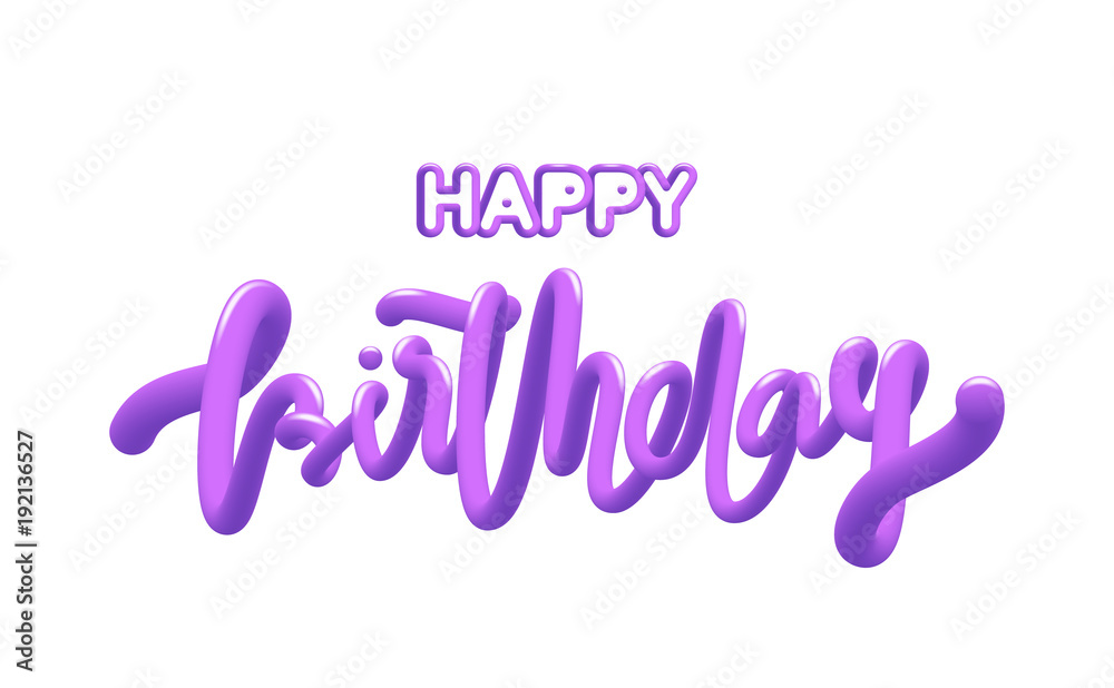 Vector illustration: Handwritten purple 3d liquid line lettering of ...