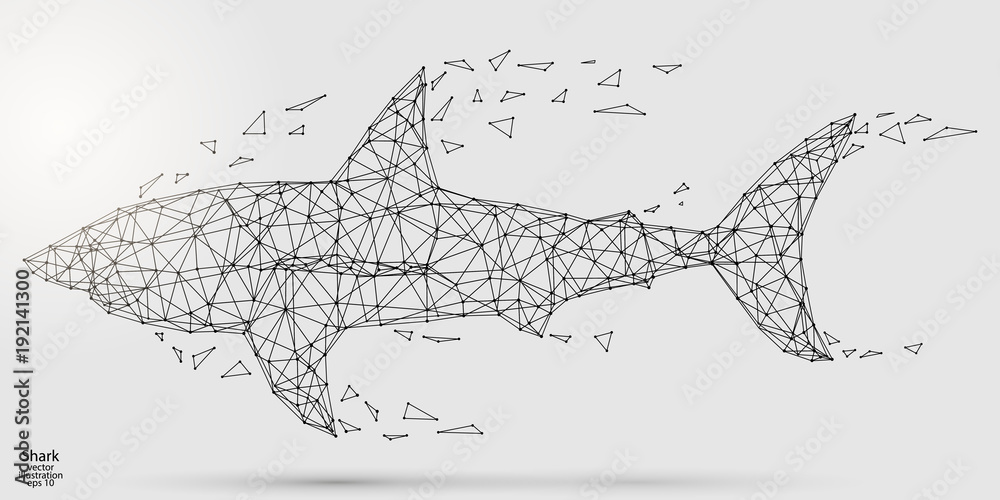 Abstract shark consists of lines and triangles. The illustration is ...