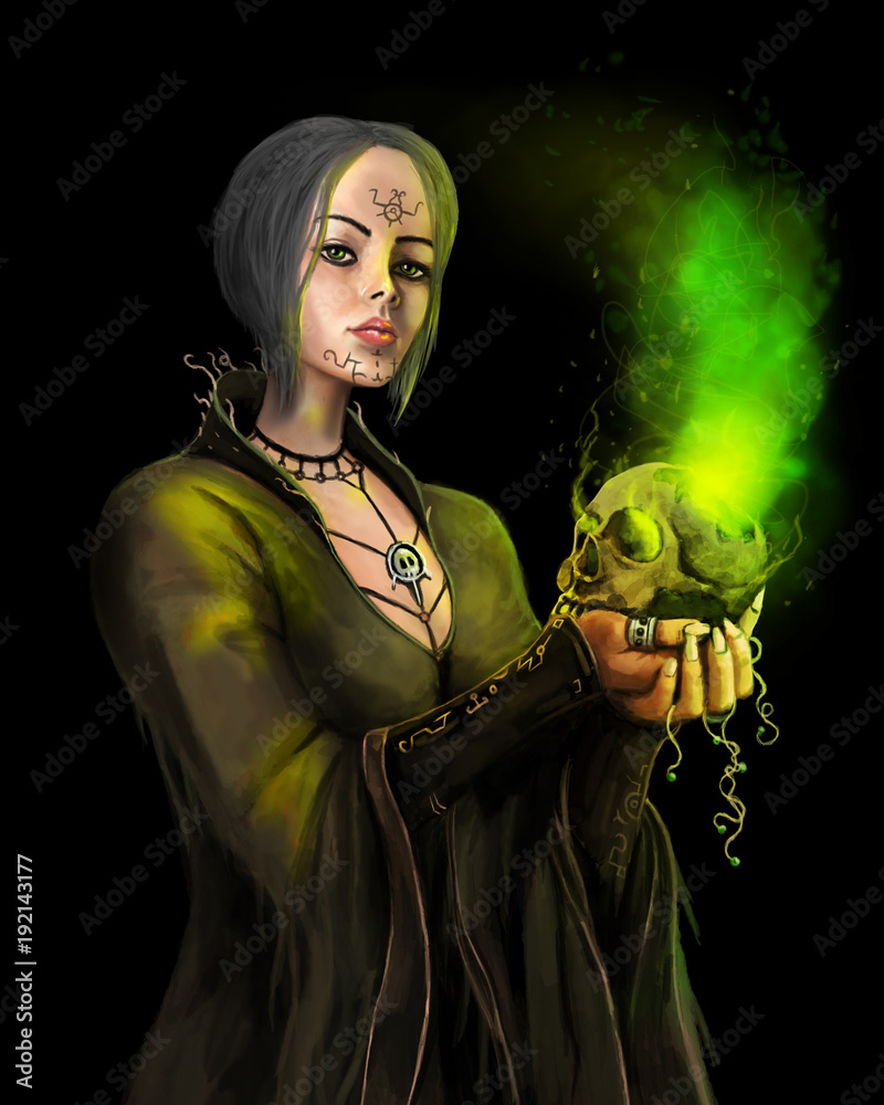 Green-haired witch Stock Illustration | Adobe Stock