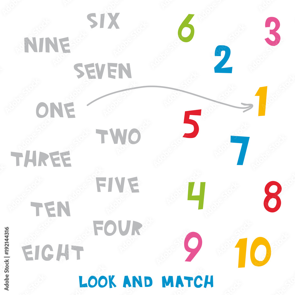 Look and Match the numbers 1 to 10. Kids words learning game ...
