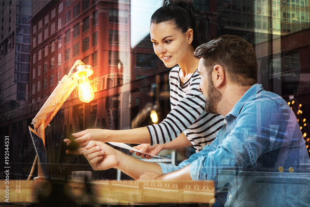 Curious secretary. Enthusiastic smart curious secretary smiling and ...