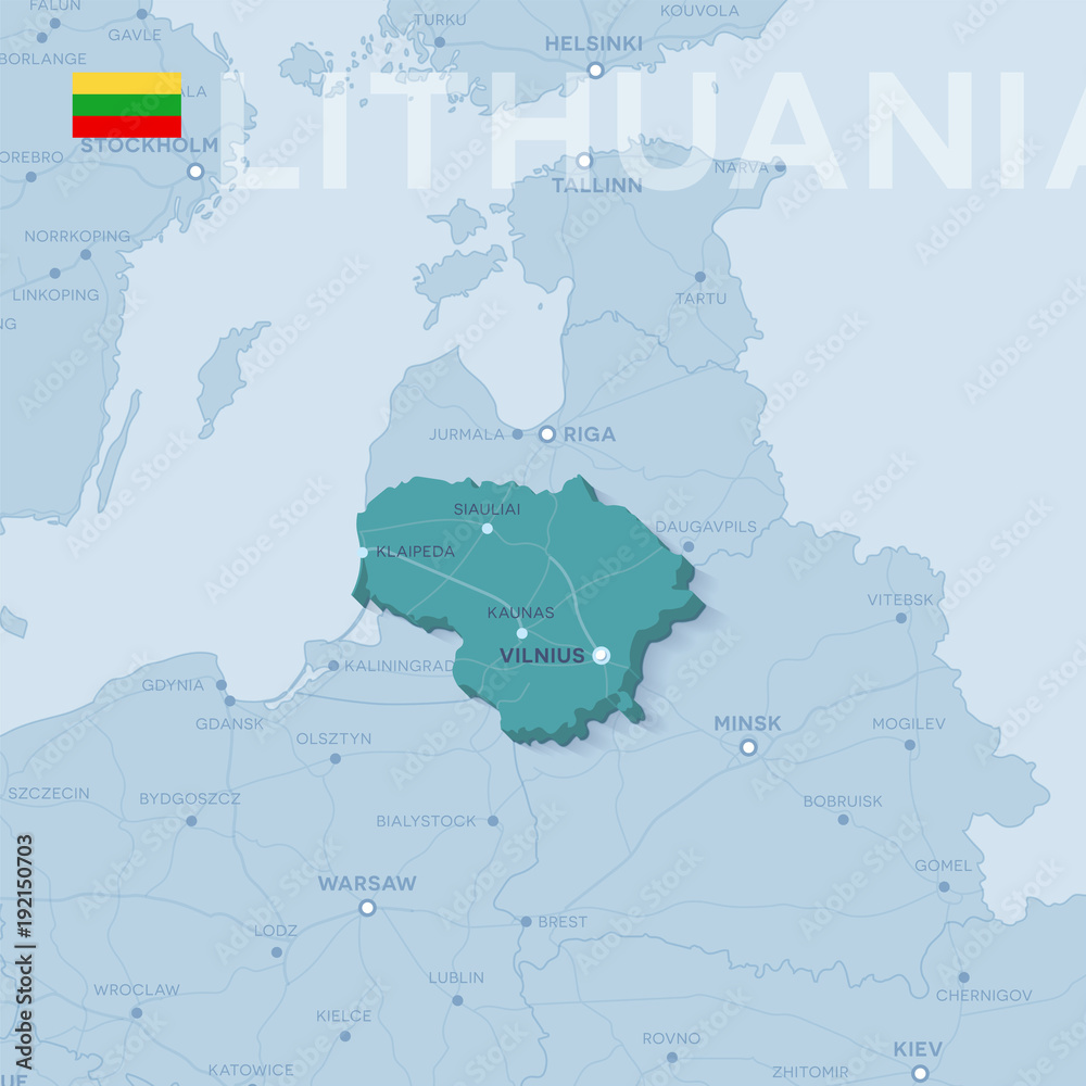 Map of cities and roads in Lithuania. Stock Vector | Adobe Stock