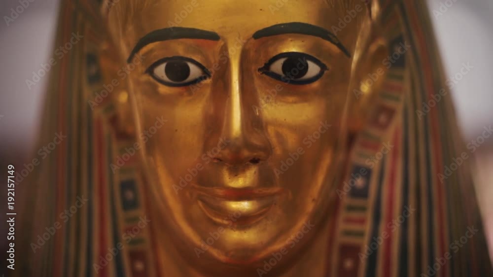 Close up gold egyptian statue inside the museum sculpture background ...