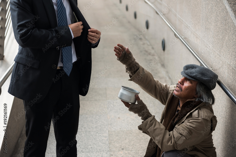 Old beggar or homeless ask for money Stock Photo | Adobe Stock