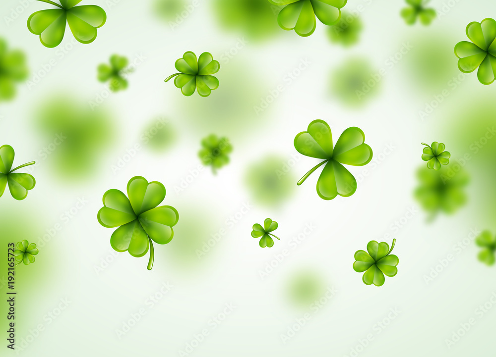Saint Patricks Day Background Design With Green Falling Clovers Leaf