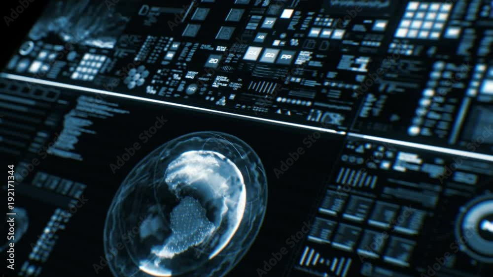 Perspective view of deep blue futuristic interface/Digital screen ...