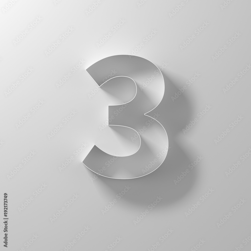 3, three, white paper number Stock Illustration | Adobe Stock