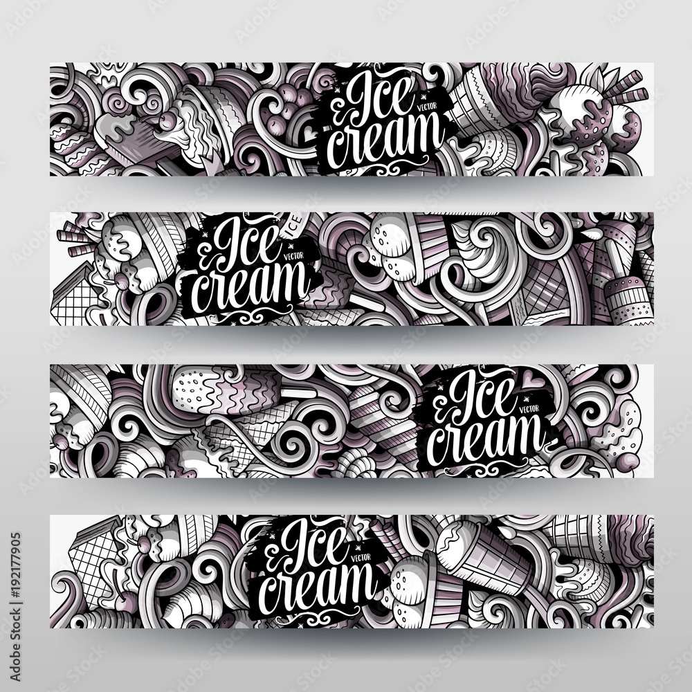 Cartoon graphics vector hand drawn doodles ice cream horizontal banners ...