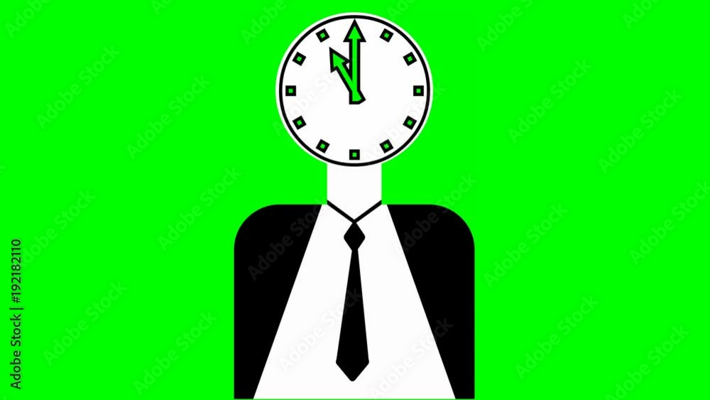 Time management thema. Animation with manager figure, clock face ...