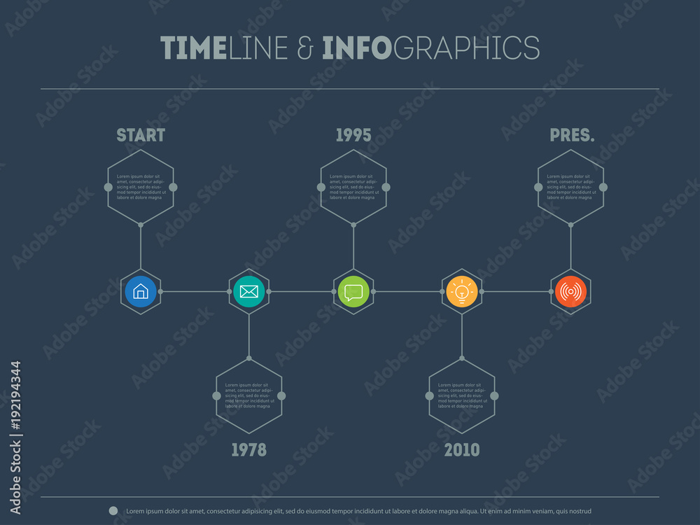 Vector time line. Timeline infographic with icons and buttoms. Stock ...