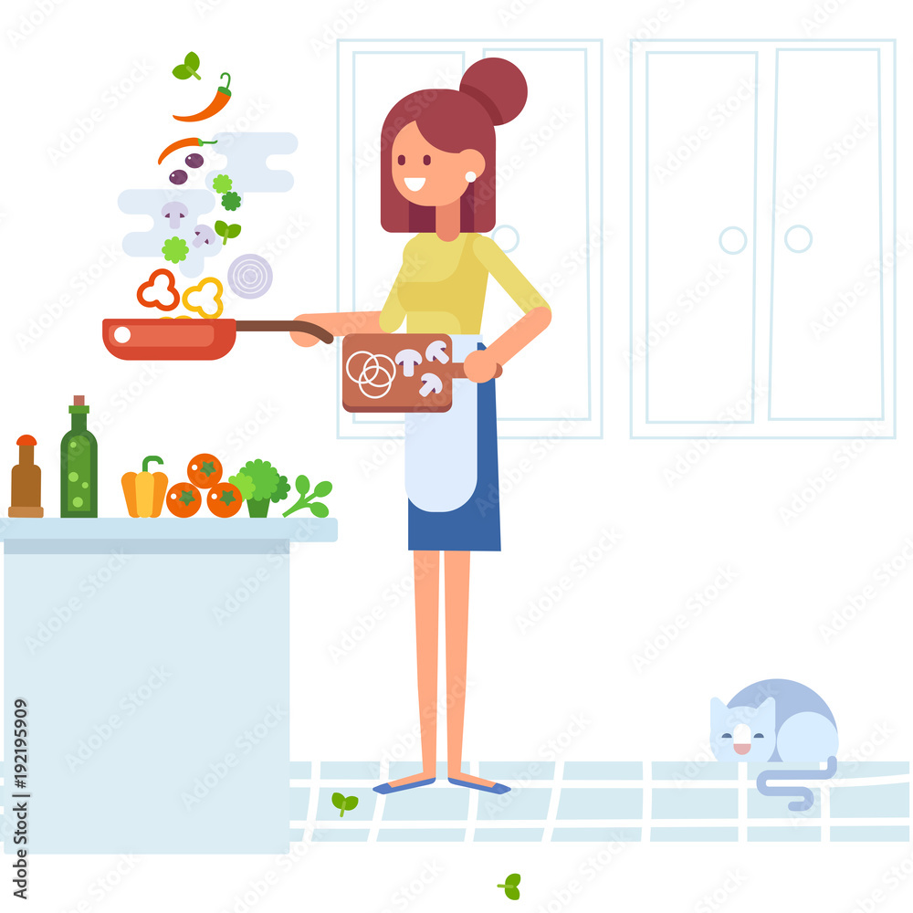 Young Woman Cooking in the kitchen. Prepare Food. Healthy Food. Healthy ...