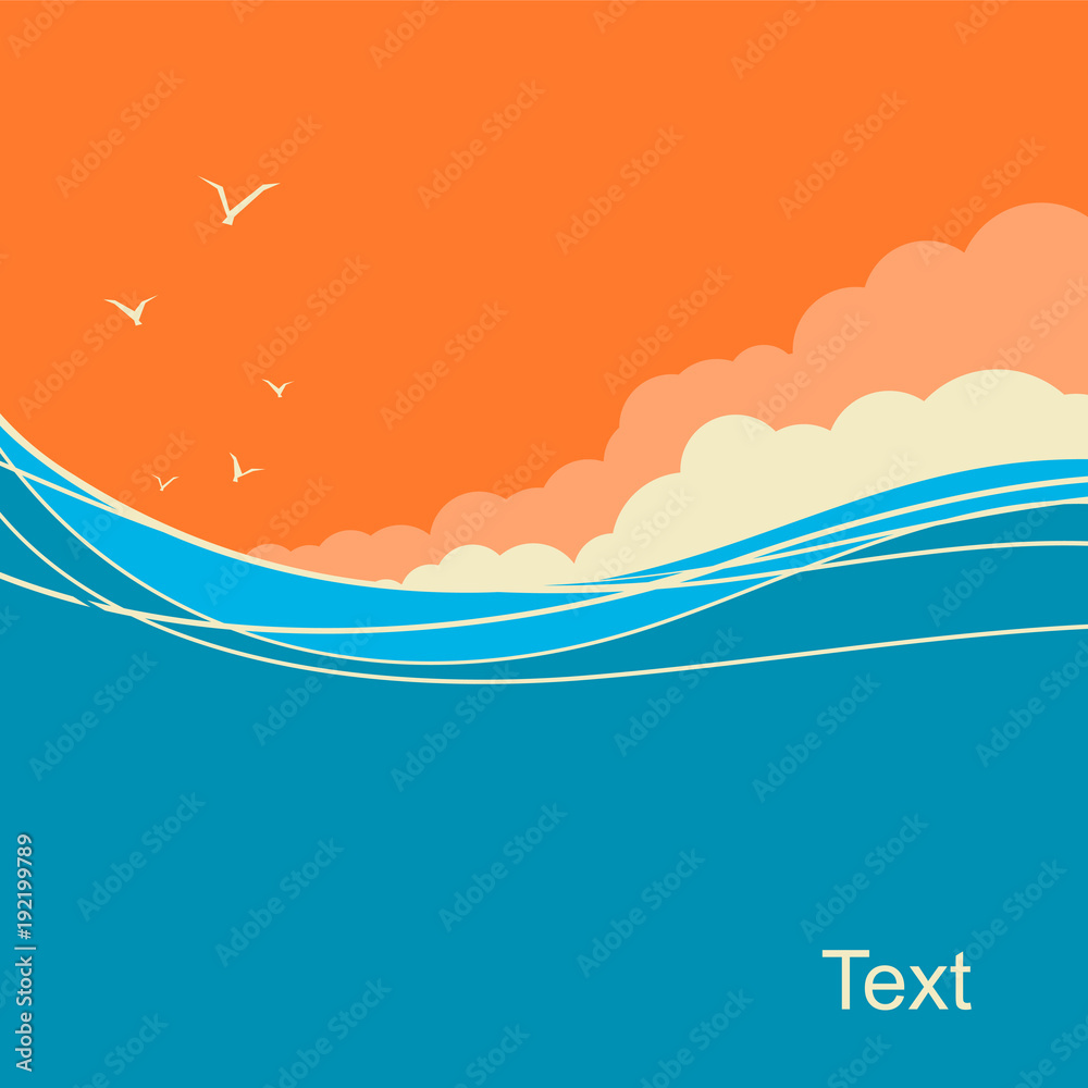 Seascape vector background for text. Ocean waves Stock Vector | Adobe Stock