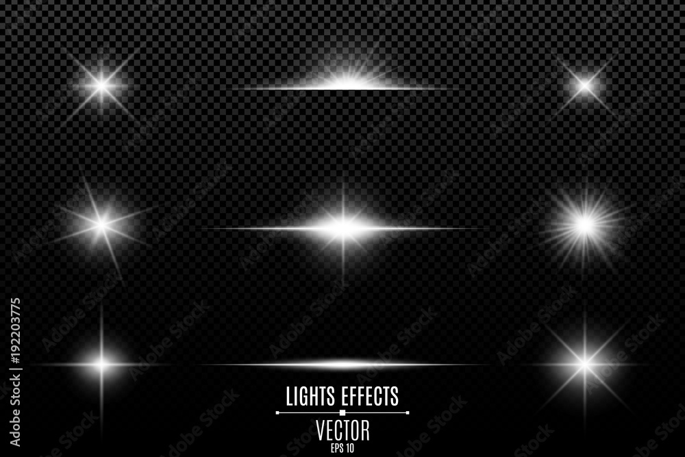 Collection of flashes, lights and sparks. Abstract white lights ...