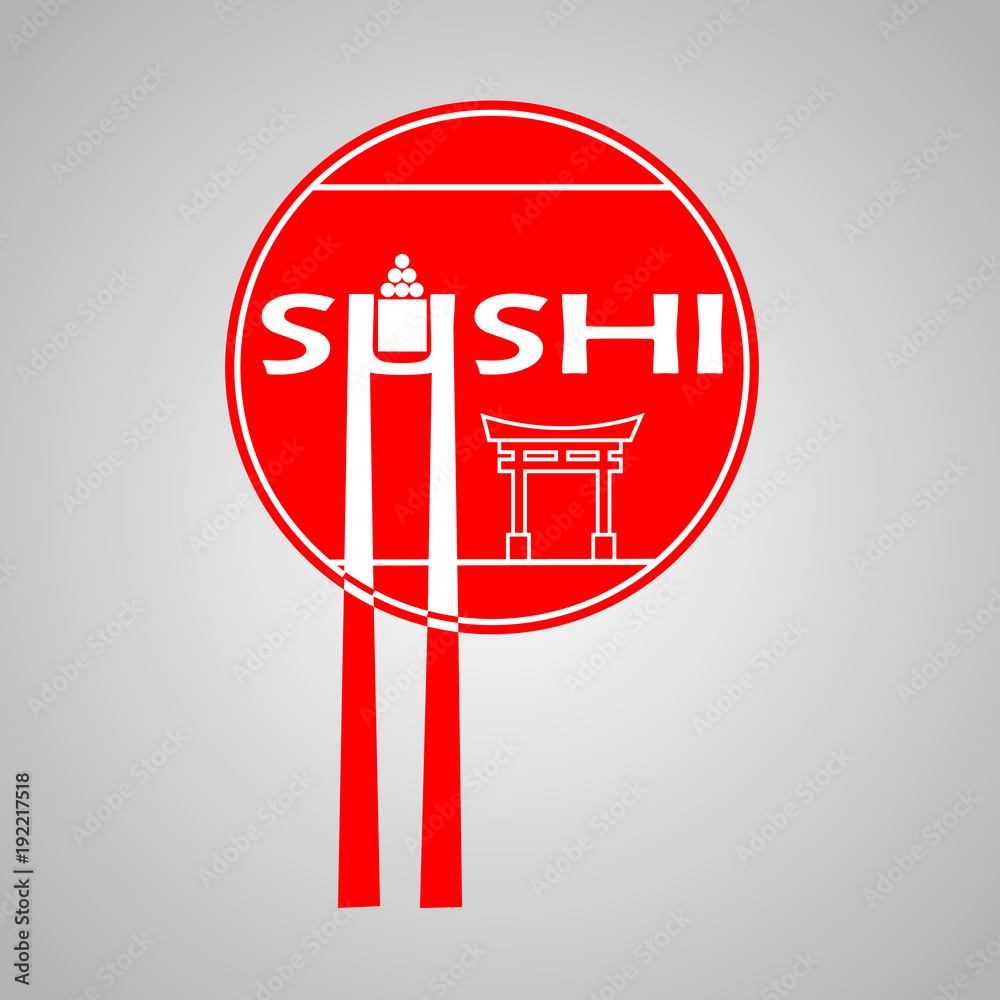 Poster with red circle and Sushi bar logo on and white background ...