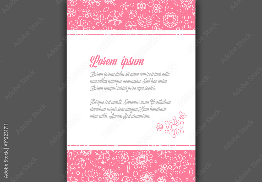 Pink Digital Card with Outlined Floral Elements Stock Template | Adobe ...