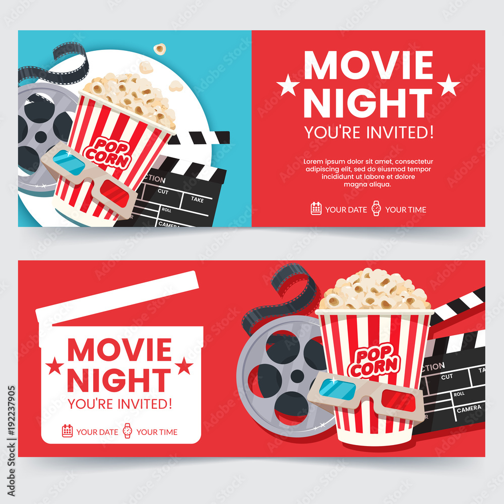 Naklejka Cinema tickets design concept. Movie Night invitation. Cinema poster template ...