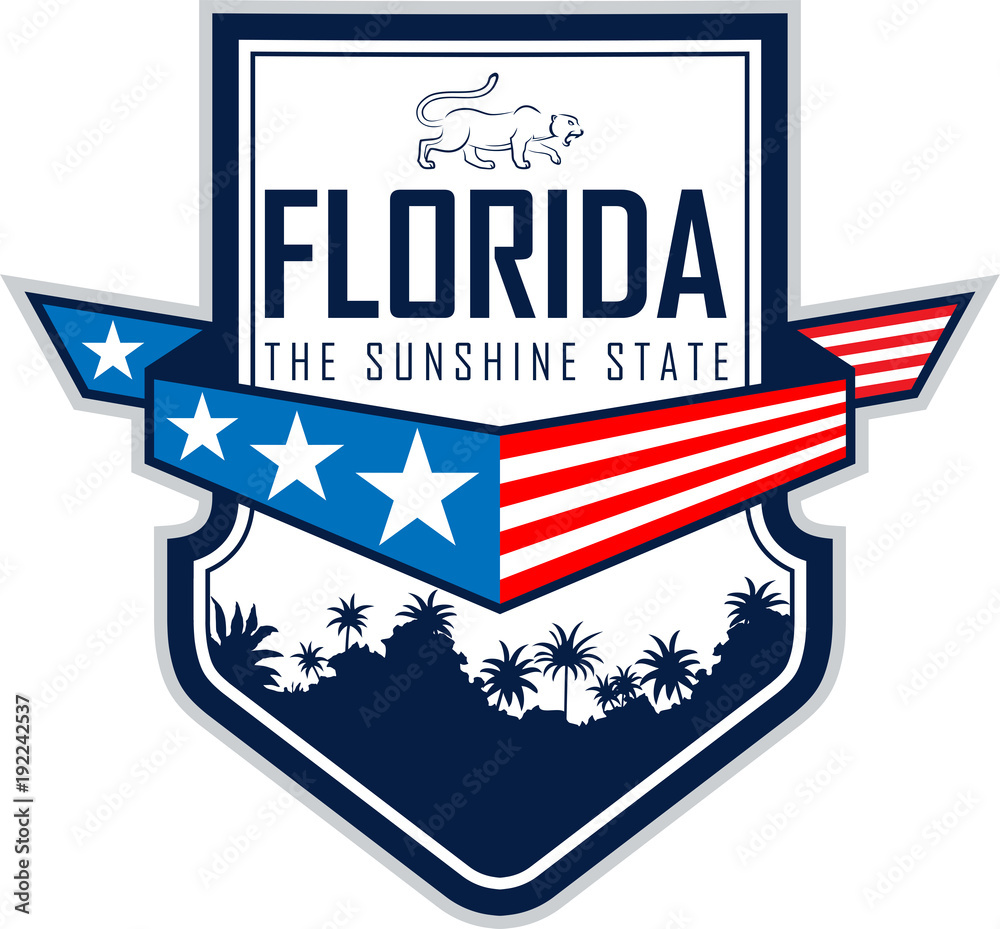 florida vector label with palms and puma Stock Vector | Adobe Stock