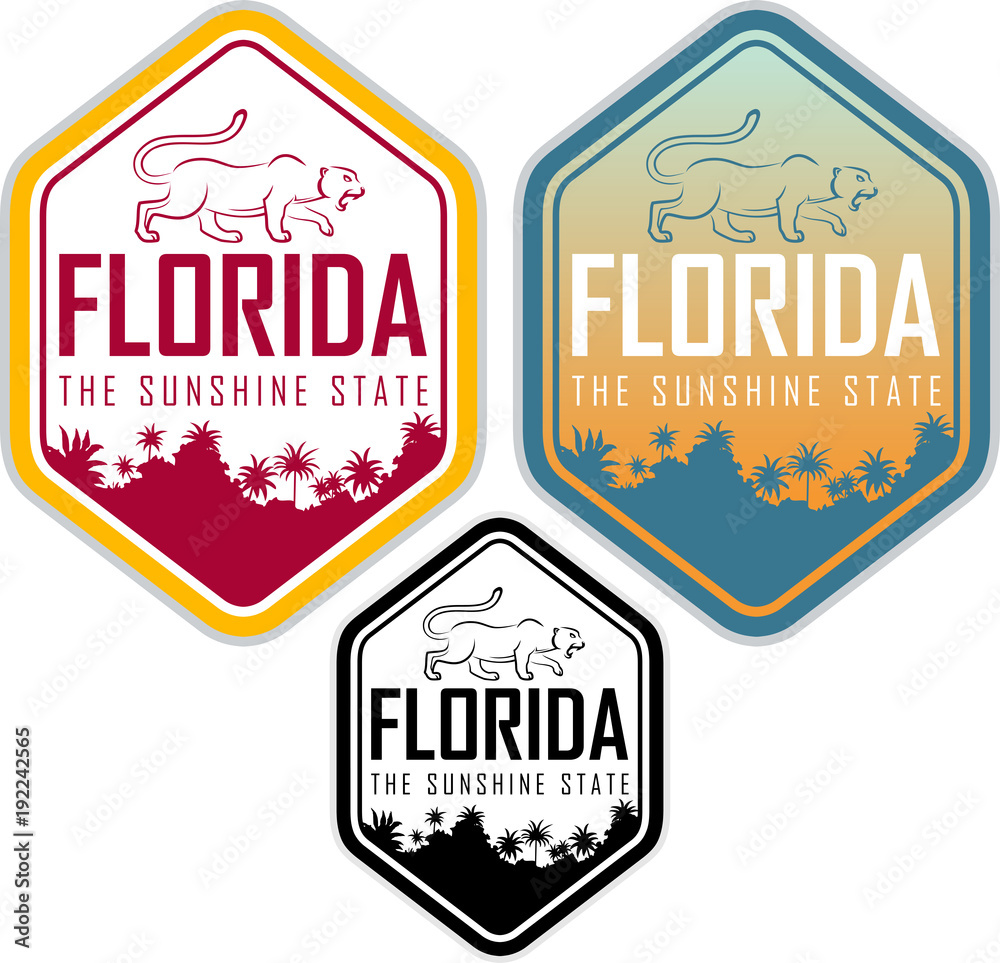 florida vector label with palms and puma Stock Vector | Adobe Stock