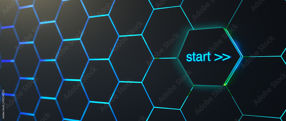 Abstract futuristic surface hexagon pattern with light rays Stock ...