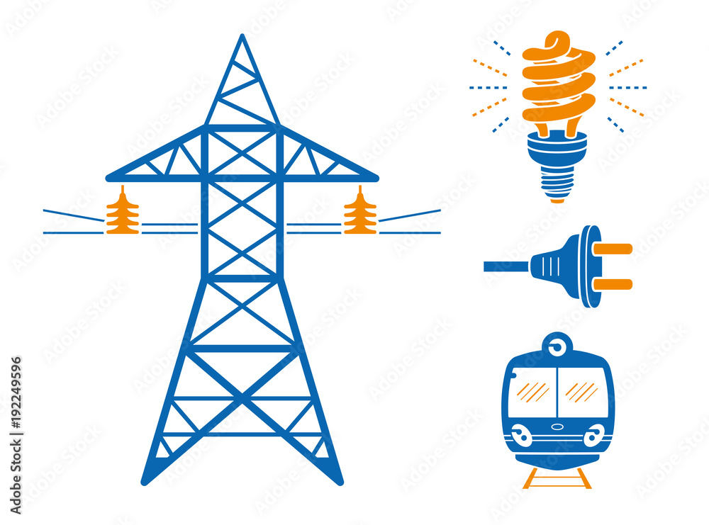 High voltage power line transmission tower or pylon, energy saving ...