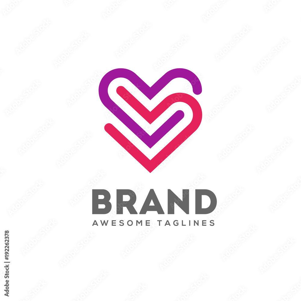 Double heart logo, twin love logo,Two crossed hearts logo. Simple love ...