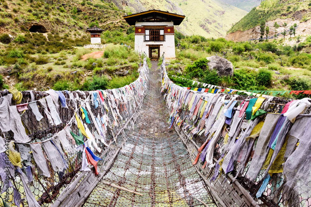 Old Iron Chain Bridge of Tachog Lhakhang Monastery, Paro River, Bhutan ...