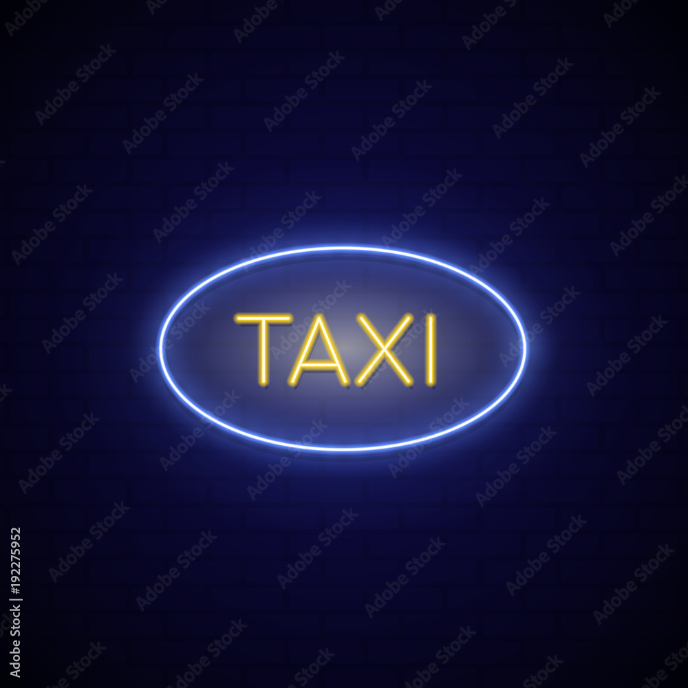 Neon sign city taxi. Blue and yellow concept neon singboard taxi ...