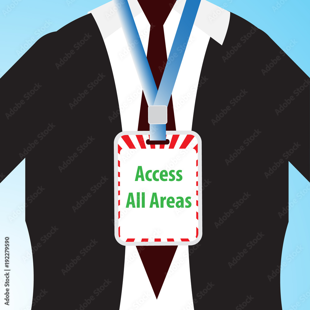 Access All Areas of staff card hanging on the neck business man design ...