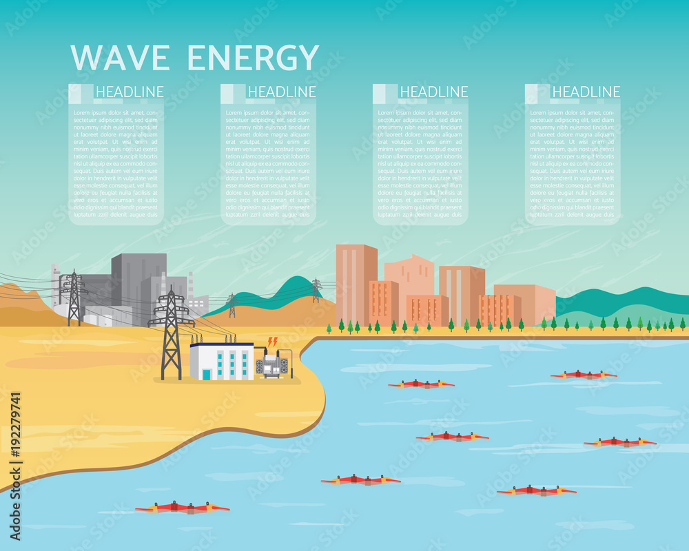 wave power plant, wave energy with turbine generate the electric to the ...