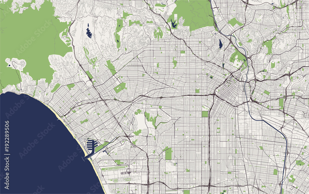 map of the city of Los Angeles, USA Stock Vector | Adobe Stock