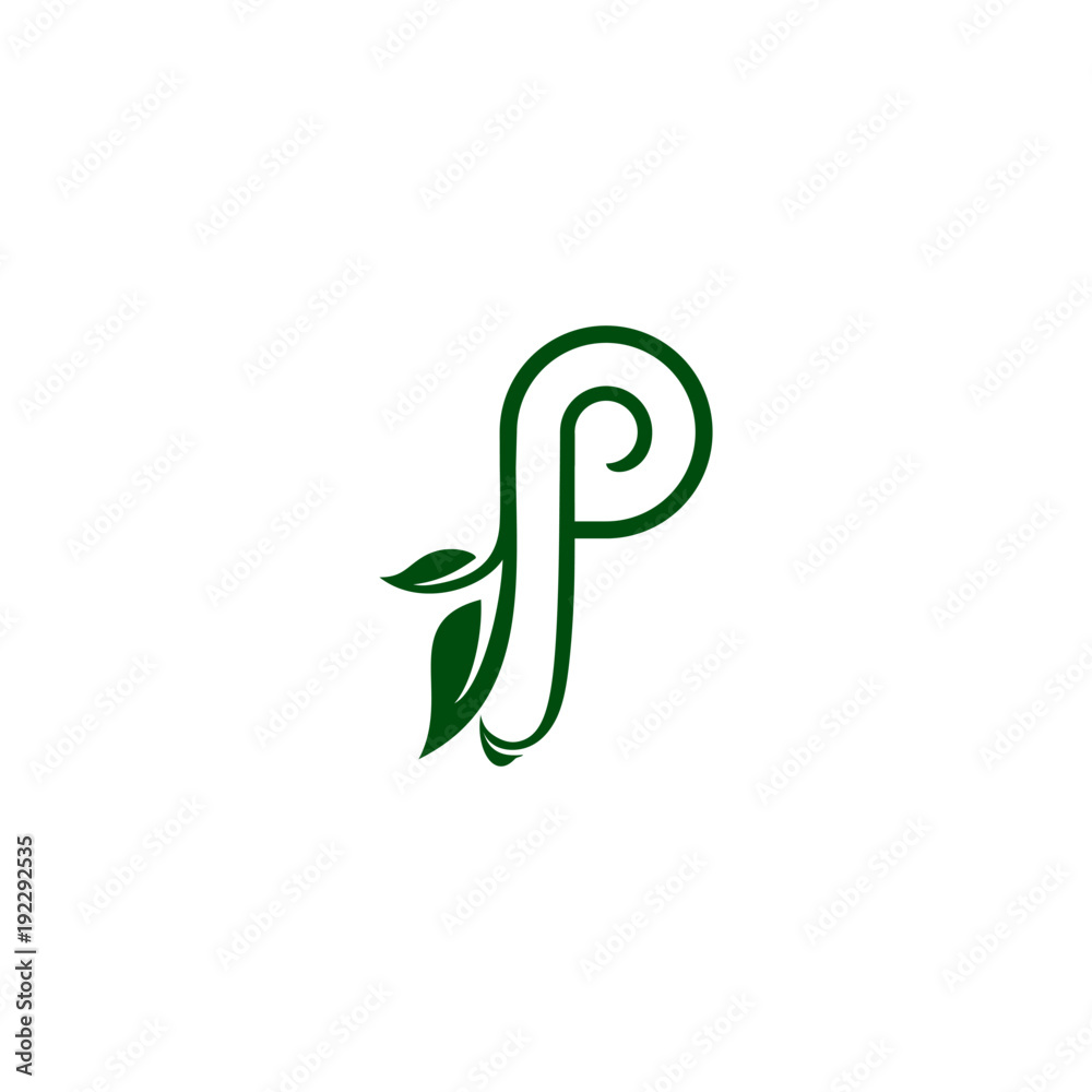 Letter P for plant icon. Logo of green leaf ecology nature element ...