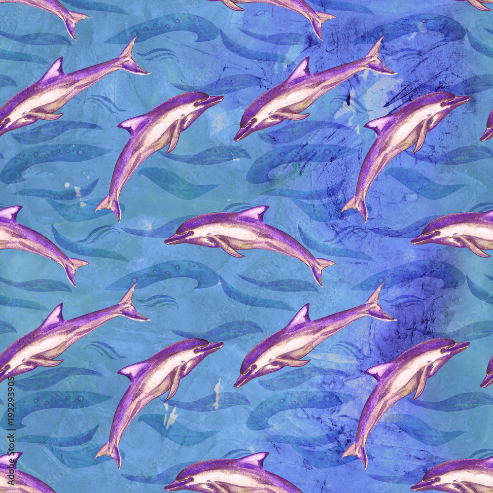 Short-beaked common dolphin in purple color palette, hand painted ...