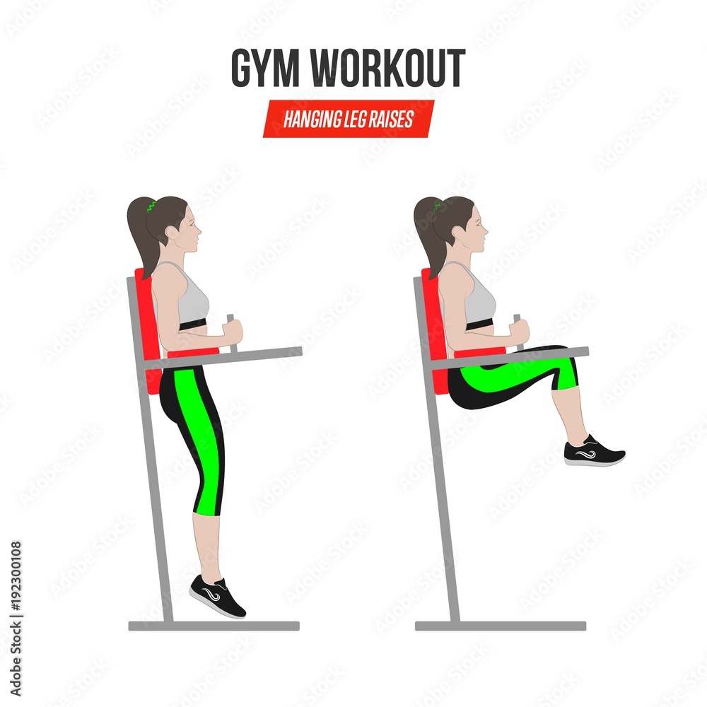 Sport exercises. Gym workout. hanging leg raises. Captain's chair leg ...