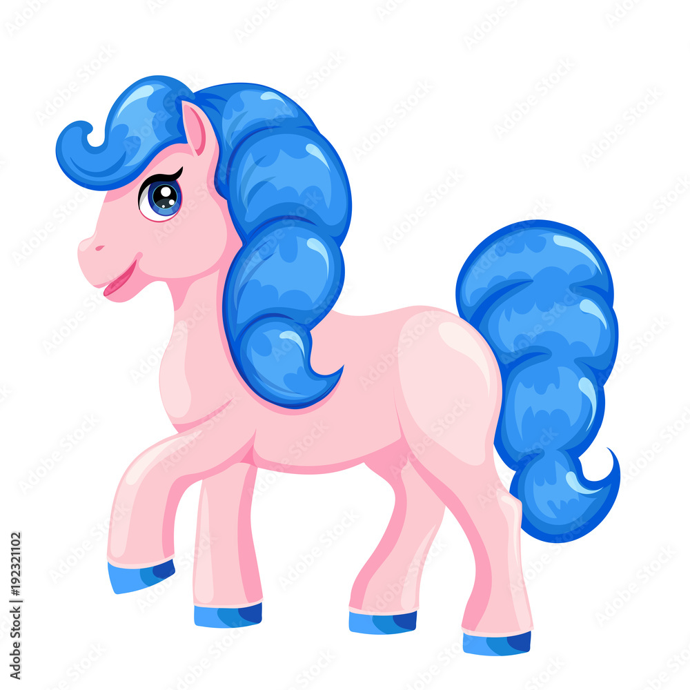 Cartoon pink horse with blue hair. Stock Vector | Adobe Stock